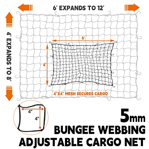 Snapklik.com : DEDC 4 X 6 Cargo Net For Pickup Truck Bed Stretches To 8 ...