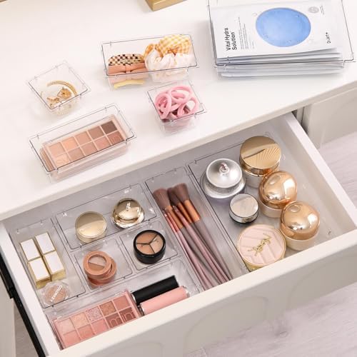 Amazon.com: Clear Plastic Drawer Organizer Set - 25 Pcs Desk Makeup ...