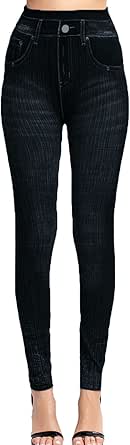 Women's Denim Print Fake Jeans Seamless Leggings, Full Length Outfits ...