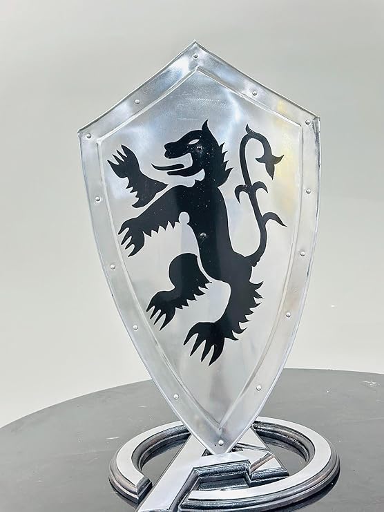 Amazon.com: Medieval Knight Shield Display Stand, Silver Metal Shield ...