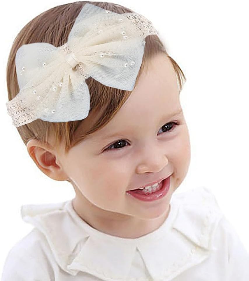Amazon.com: Asphinien Baby Girls Bow Headband Lace Cute Bow-knot Hair ...