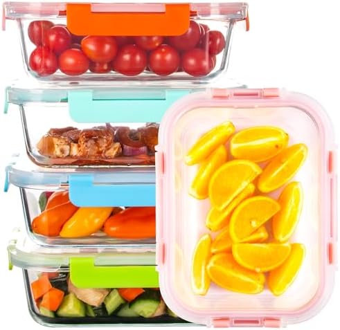 Amazon.com: CZUMJJ Glass Meal Prep Containers with Lids(5 Pack, 34oz ...