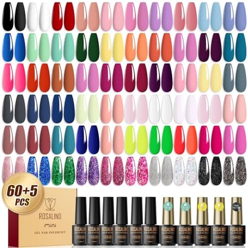 Amazon.com : ROSALIND 65PCS Gel Nail Polish Set, 60 Colors Gel Nail Set ...