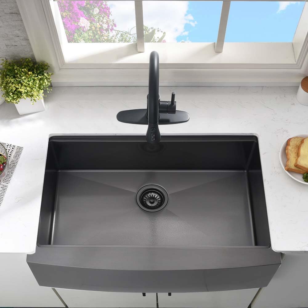 Snapklik.com : 33 Inch Black Farmhouse Sink Workstation-Hovheir 33x21 ...