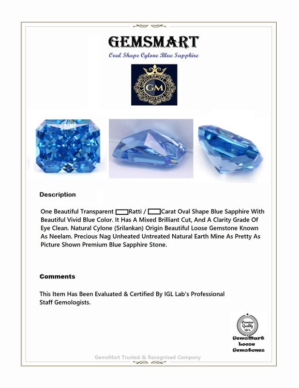 Buy GemsMart Luxurious Blue Sapphire Srilankan High A1 Quality Stone In ...