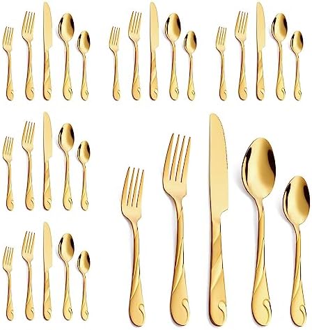 Runfly Gorgeous Retro Royal Gold Stainless Steel 20 Pieces Flatware Set ...