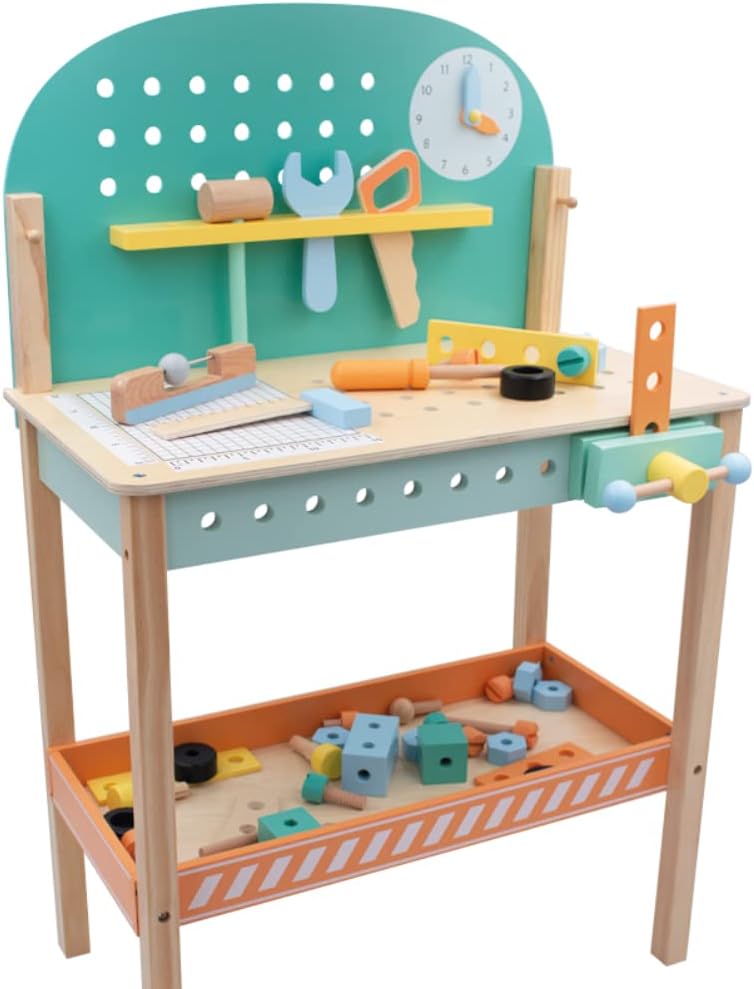 Jumini Kids Wooden Workbench: Tool Set, Work Bench for Children, Toddlers Construction Bench ...