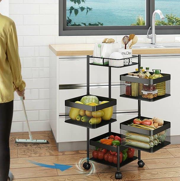 Mokshith 1 Pc 4 Layer Kitchen Rotating Trolley Portable Storage Rack ...