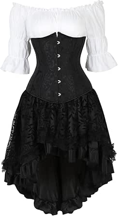 Grebrafan Steampunk Corsets Bustiers Skirt Blouse Set Embroidery ...