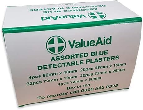 Value Aid Assorted Blue Detectable Plasters - Box of 100 : Amazon.co.uk ...