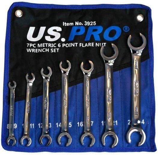 US PRO Tools 7 Piece Metric 6 Point Flare Nut Spanner Wrench Set 8-24mm ...