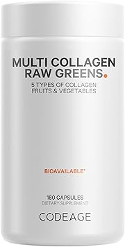 Codeage Multi Collagen Protein + Organic Raw Greens Superfood Capsules Supplement, 21 Fruits ...