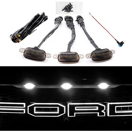 Amazon.com: TOPKU 3Pcs Ford Raptor Grille Lights LED Lights Smoke Lens ...