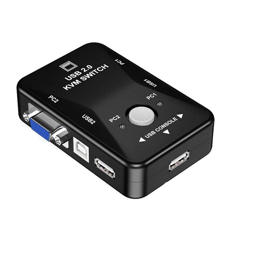 XIKKART 2 Port KVM Switch USB 2.0 KVM Switch Box to Control up to 2 ...