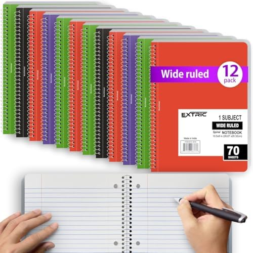 Amazon.com : EXTRIC Wide Ruled Spiral Notebook, 1 Subject Spiral ...