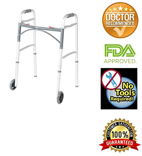 Front Wheeled Walker Folding Deluxe with 2 Button and 5" - Want It All