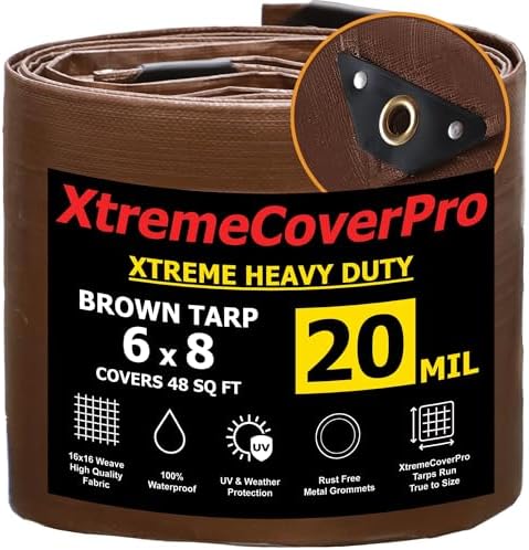 6' x 8' Brown Tarp - 20mil | Heavy Duty & Waterproof | UV Protection ...