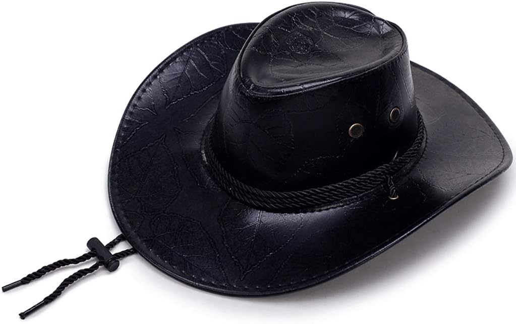 Amazon.com: Leather Printed Cowboy Hat Sun Protection Sun Hat Beach Hat ...