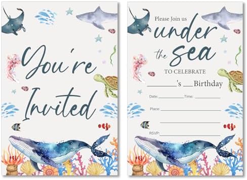 Amazon.com : Soiceu Under the Sea Birthday Invitations, Ocean Animals ...