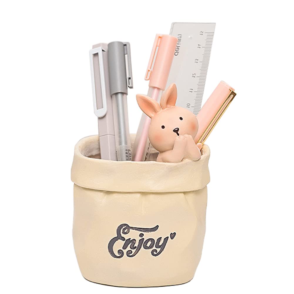 Amazon.com: MAHONLIEN Cute Small Beige Pen Holder Cartoon Rabbit Desk ...