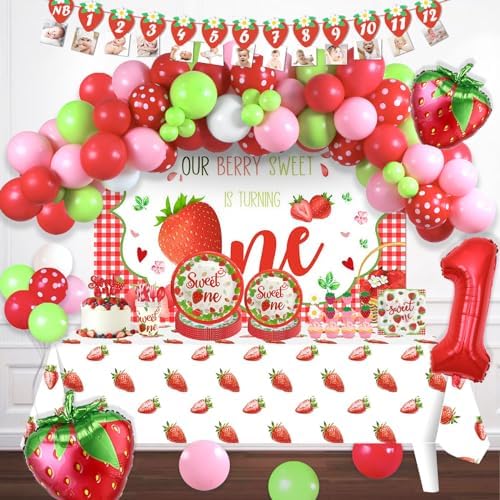 Amazon.com: Strawberry Theme Birthday Decoration, Sweet One Birthday ...