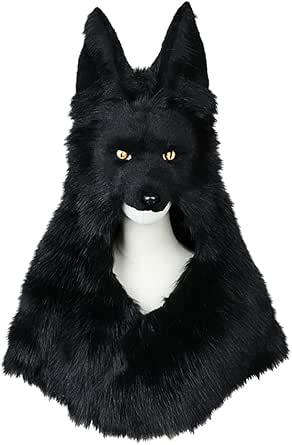 Amazon.com: JUNBOON Black Wolf Head Mask Plush Faux Fur Animal Head Hat ...