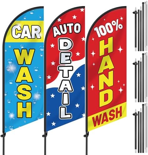 Amazon.com: SmoothNovelty 3 Pcs Car Wash Sign Car Wash Flags Feather Flag Banner Auto Detail ...