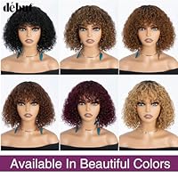 Amazon.com : DÉBUT Short Curly Wigs with Bangs 1B Roots with 99J Human ...