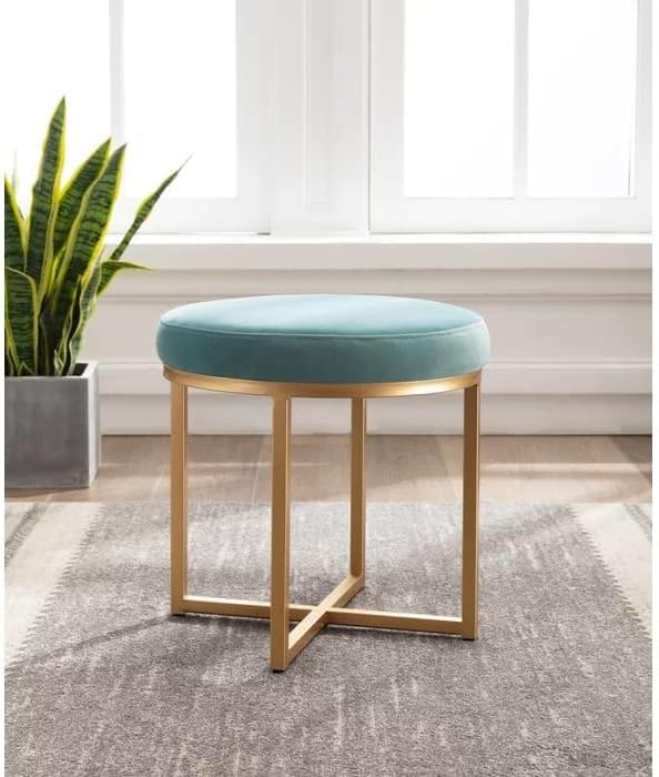 LUSHLIN Ottoman Pouffe Metallic Stool for Living Room with Golden Frame ...
