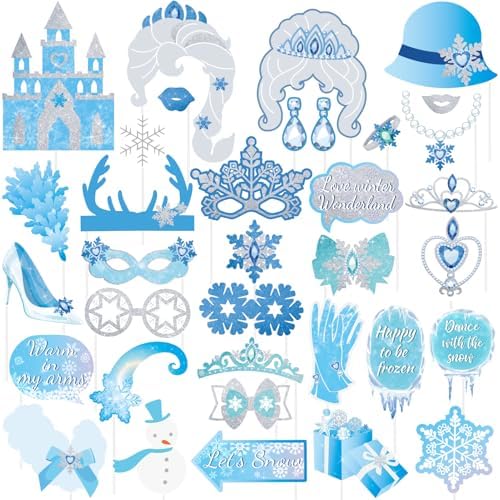 Amazon.com: 27 Pieces Snowflake Photo Booth Props Kit, Holiday and ...