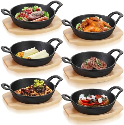 Amazon.com: Mifoci 12 Sets Cast Iron Skillet with Wooden Base Mini Cast ...