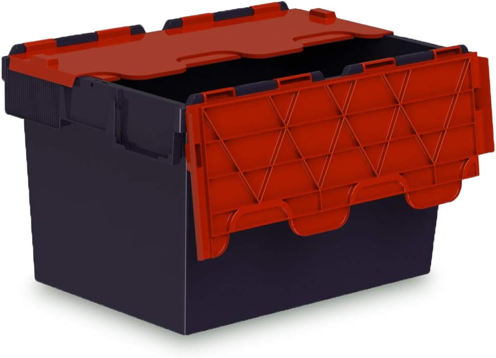 Totebox 10x 64 Litre Storage Box/Attached Lid Container in Black with ...