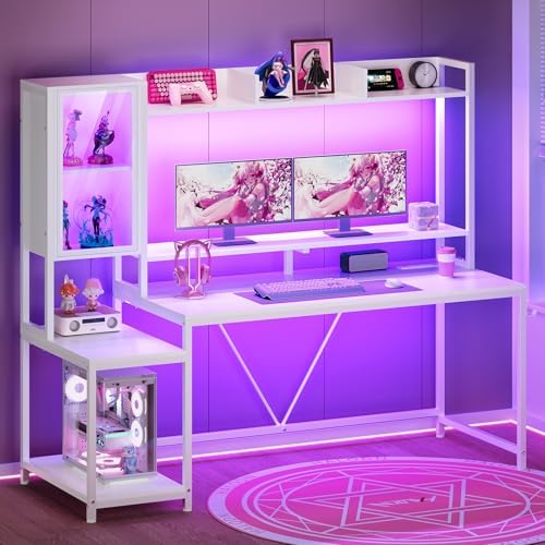 Amazon.com: SEDETA White Gaming Desk, 60'' Gaming Desk with Hutch and ...