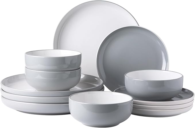 Amazon.com | GBHOME 12 Pieces Ceramic Dinnerware Set, Modern White Dish ...