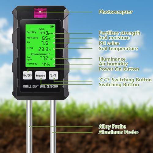 Soil Meter, 6-in-1 Soil Test Meter, Digital PH Soil Tester, Soil Tester ...