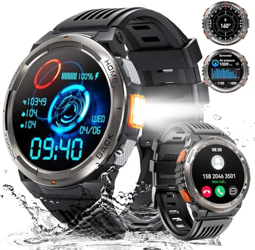Military Smart Watches for Men with LED Flashlight, Tactical Rugged ...