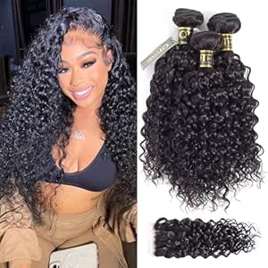 Amazon.com : QTHAIR 16A Water Wave Bundles with Closure (16 18 20 +14) Wet and Wavy Brazilian ...