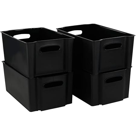 Amazon.com: Hommp 4-Pack Black Stackable Plastic Storage Basket/Storage ...