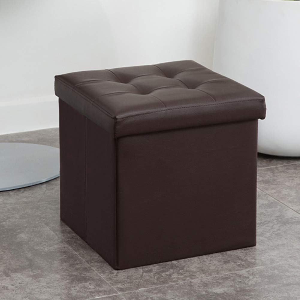 Leather Foldable Upholstered Cube Pouf Storage Ottoman,pouffe Footstool ...