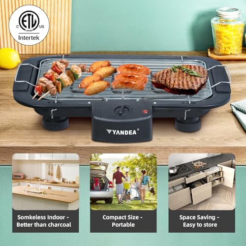 YANDEA Electric Barbecue Grill, 1700W Smokeless In/Outdoor Electric ...