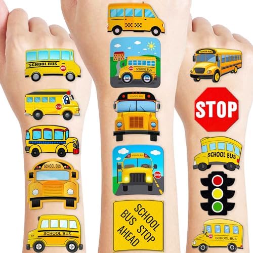 School Bus Temporary Tattoos Theme Birthday Party Decorations Favors ...