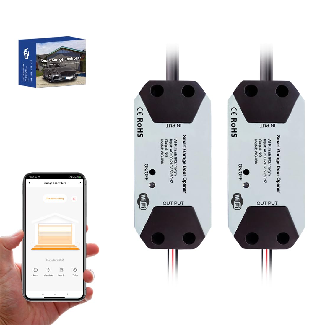IHSENO 2.4GWifi Garage Door Opener Controller Tuya Smart WiFi Control ...