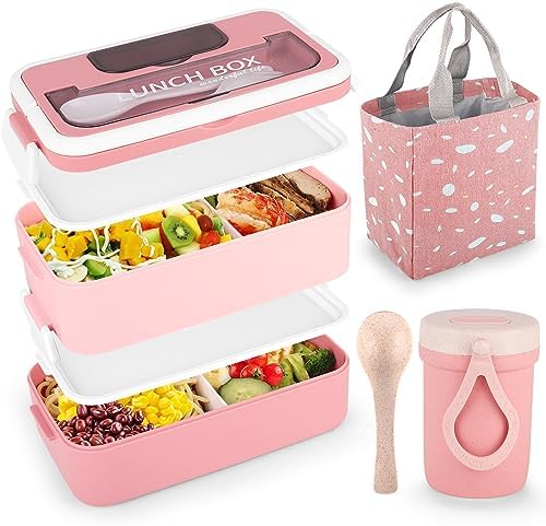 Jsdoin Bento Lunch Box Stackable,1400ml Containers with 3 Removable ...