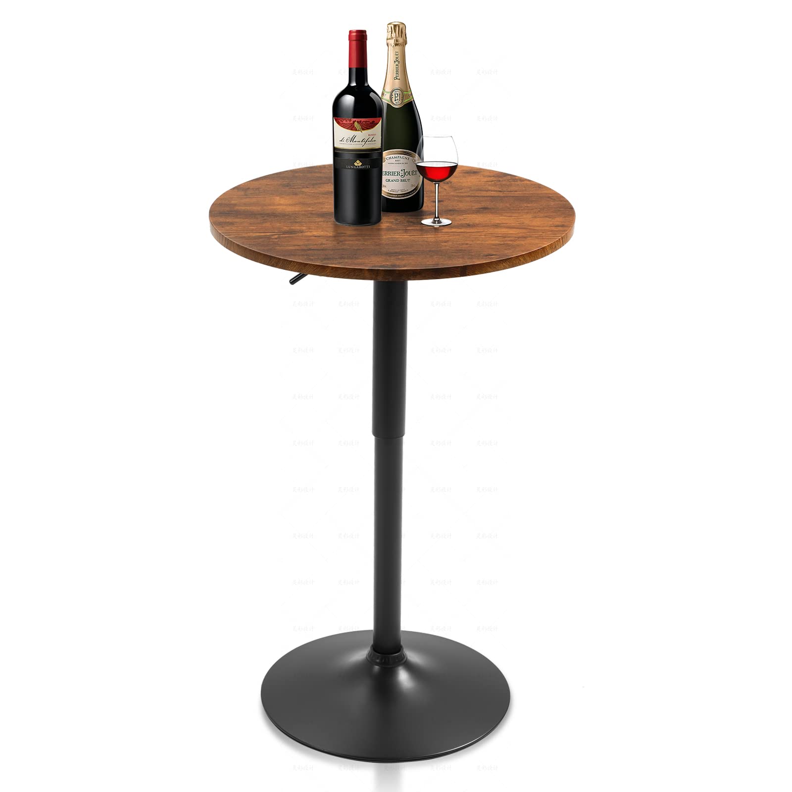 Rongbuk Round Bar Table, Adjustable Table,MDF Top with Black Metal Pole ...