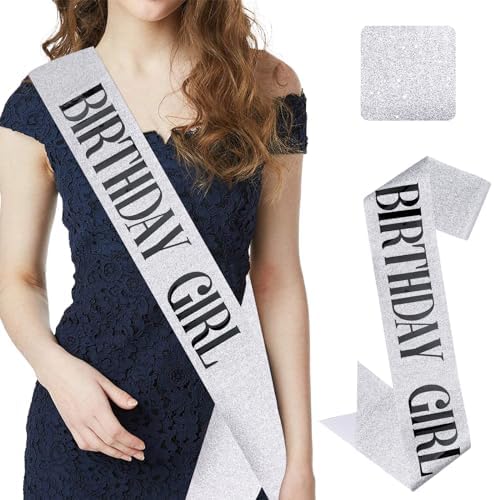 Amazon.com: CIEHER Birthday Sash for Women and Girls - Silver Queen ...