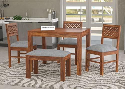 Douceur Furnitures-Solid Wood Four Seater Dining Table with Three ...