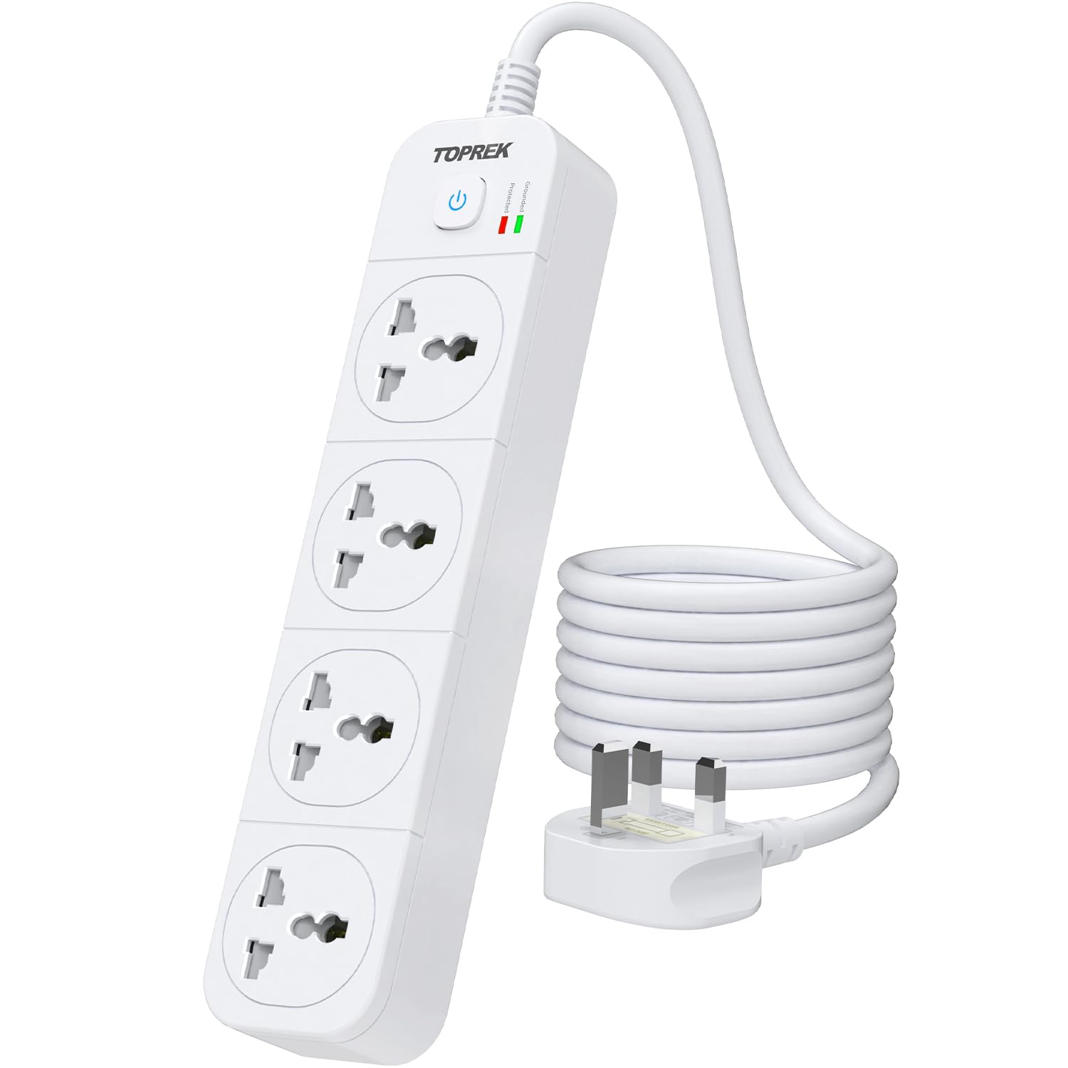 TOPREK Power Strip, 4 Way Extension Lead Outlets with 4 Smart ...