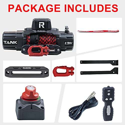 RUGCEL WINCH 13500lb TANK Waterproof Electric Synthetic Rope Winch 12V ...