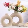 Amazon.com: Beige Ceramic Vase Set of 3 - Round Boho Vases for Pampas ...
