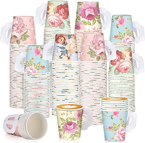 Amazon.com: FillTouch 200 Pcs Floral Paper Tea Cups and Saucers Set ...